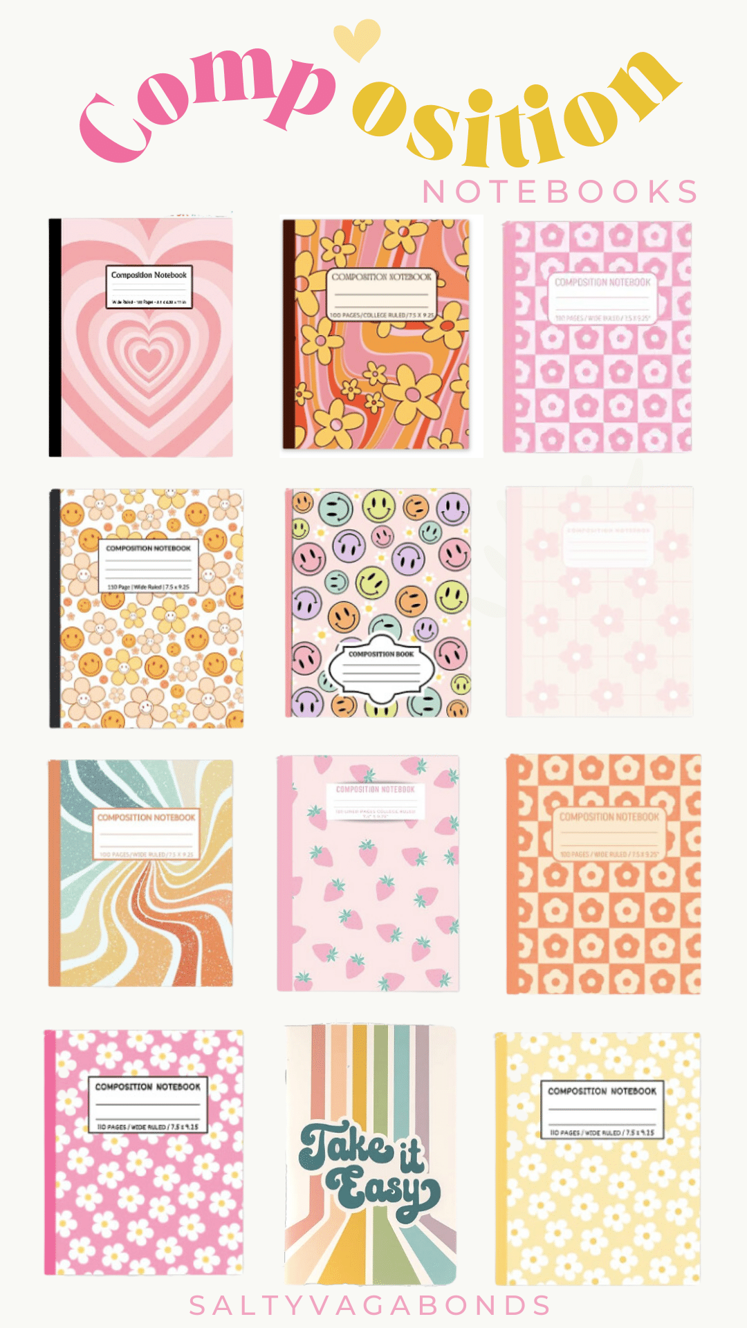 The Cutest Composition Notebooks! Groovy Pink Daisy Girl Retro Back to ...